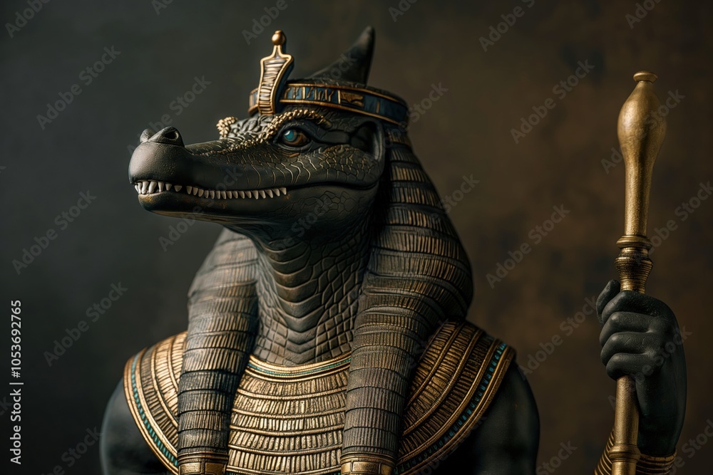 Sobek, the ancient egyptian crocodile god of the nile river, is ...