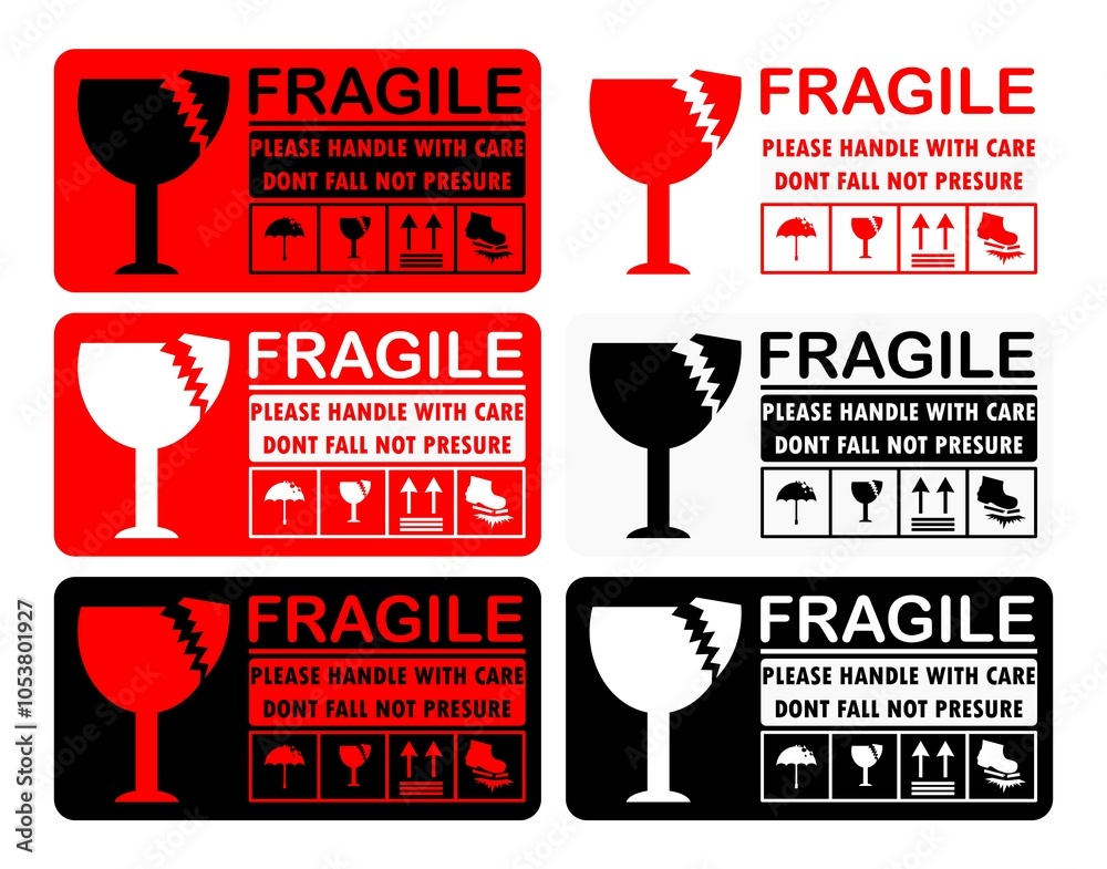 sticker fragile handle with care, colored fragile warning label with ...