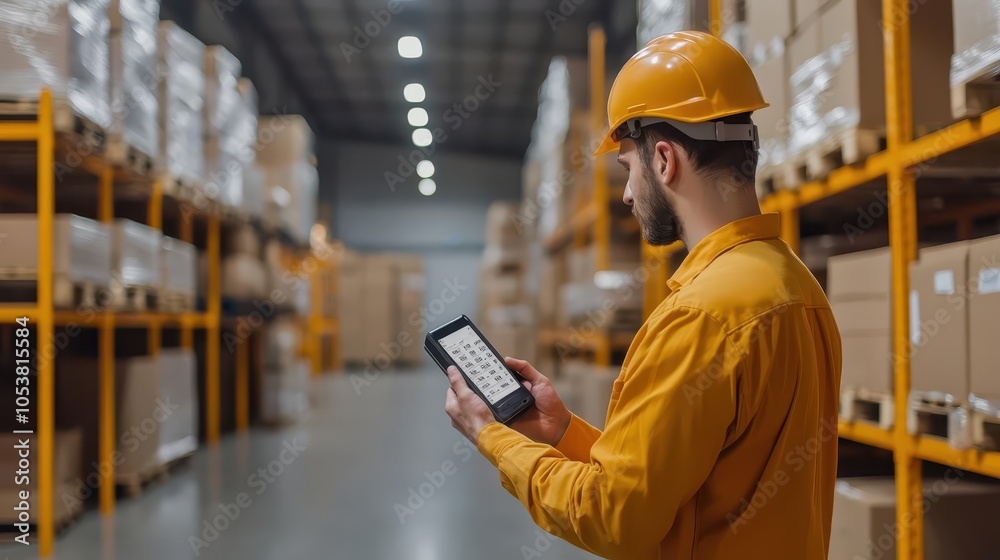 Warehouse team conducting an inventory check, using barcode scanners ...
