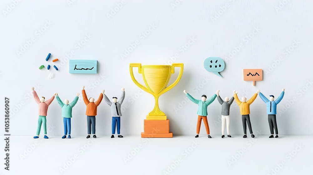 Plasticine Style 3D Depicting Business Colleagues Joyfully Celebrating ...