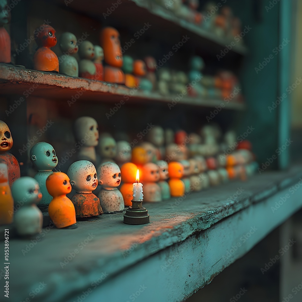 Haunting window display of rows of lifeless porcelain dolls with ...