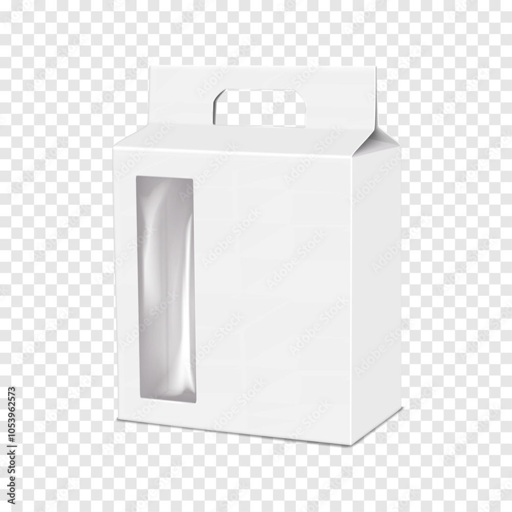 White blank cardboard gable box with side clear plastic window and die ...