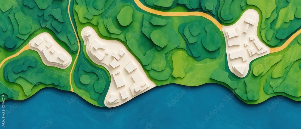 Ilustración de Stock Coastal Town Development, Papercraft Model of a ...