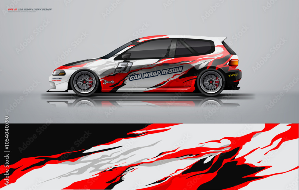 Car wrap livery design Hatchback sporty racing style red color ...