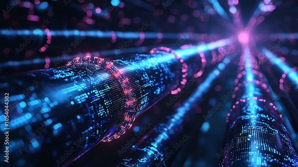 ETL pipeline as a futuristic assembly line, data flowing through stages ...