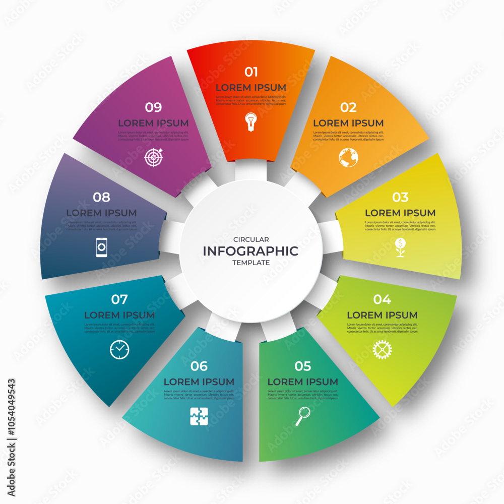Vector infographic circle. Cycle diagram with 9 options. 9-step round ...