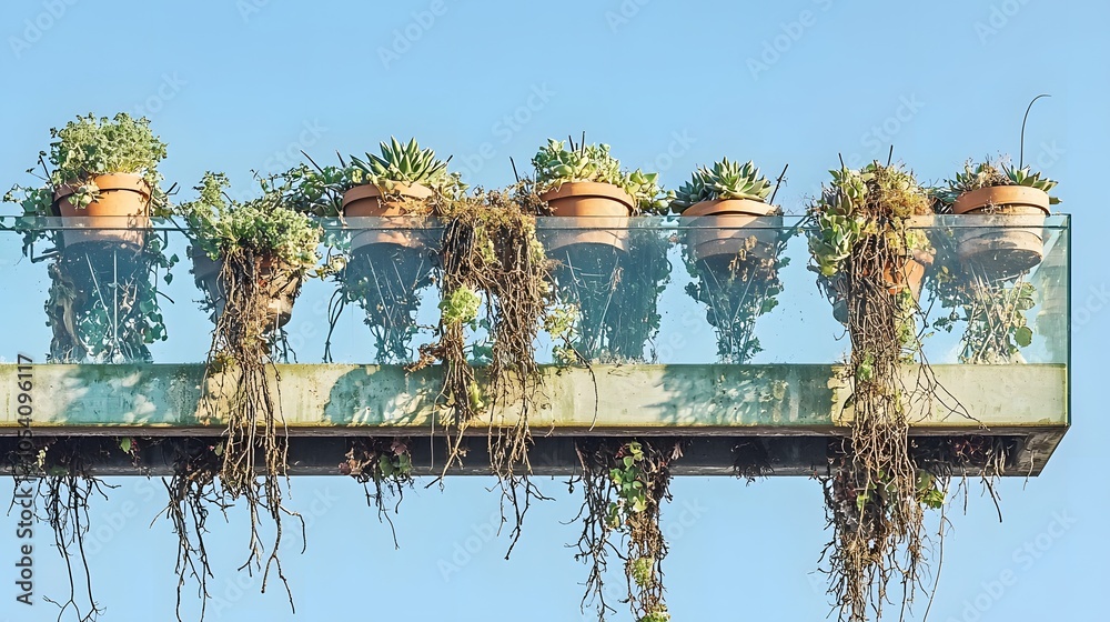 Botanical Balcony: A close-up of potted succulents and trailing vines ...