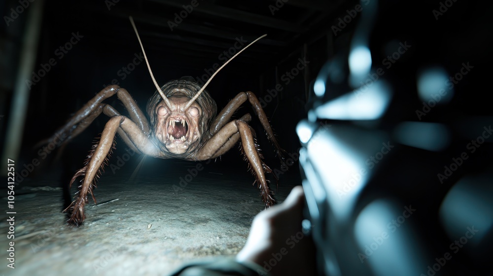 A tense standoff between an armed human and a daunting insect-like ...