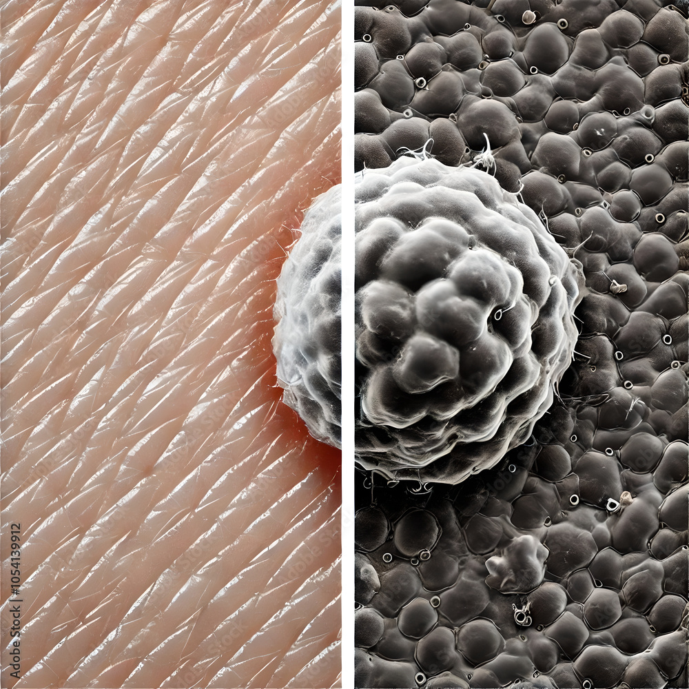 Illustration Stock Healthy skin versus skin affected by basal cell ...