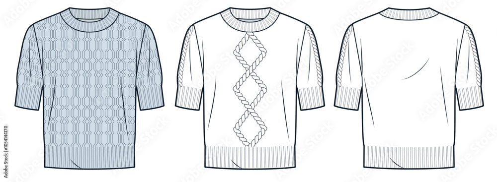 Sweater technical fashion illustration. Pigtails Jumper fashion flat ...