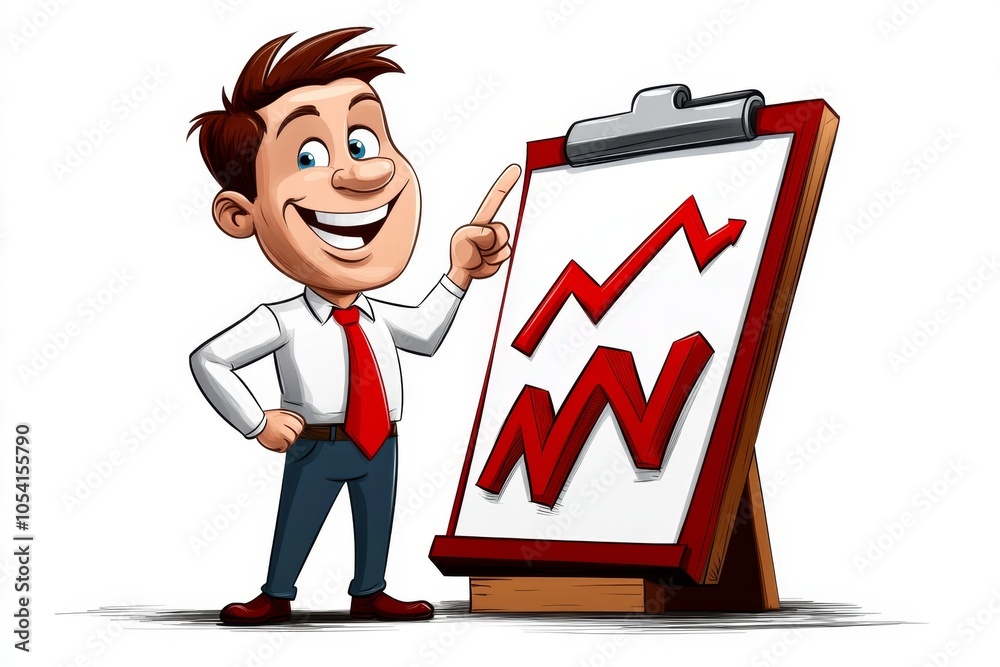 a 2D cartoon illustration of a business plan on a clipboard strategic ...