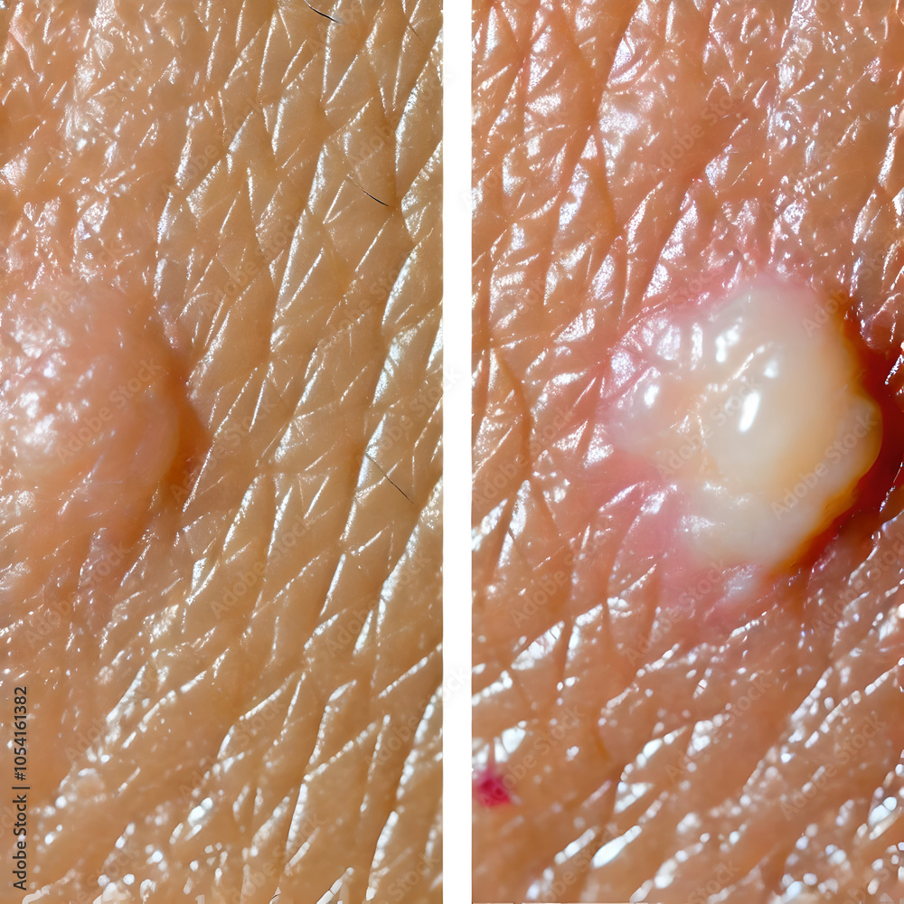 Healthy skin versus skin affected by basal cell carcinoma (BCC). smooth ...