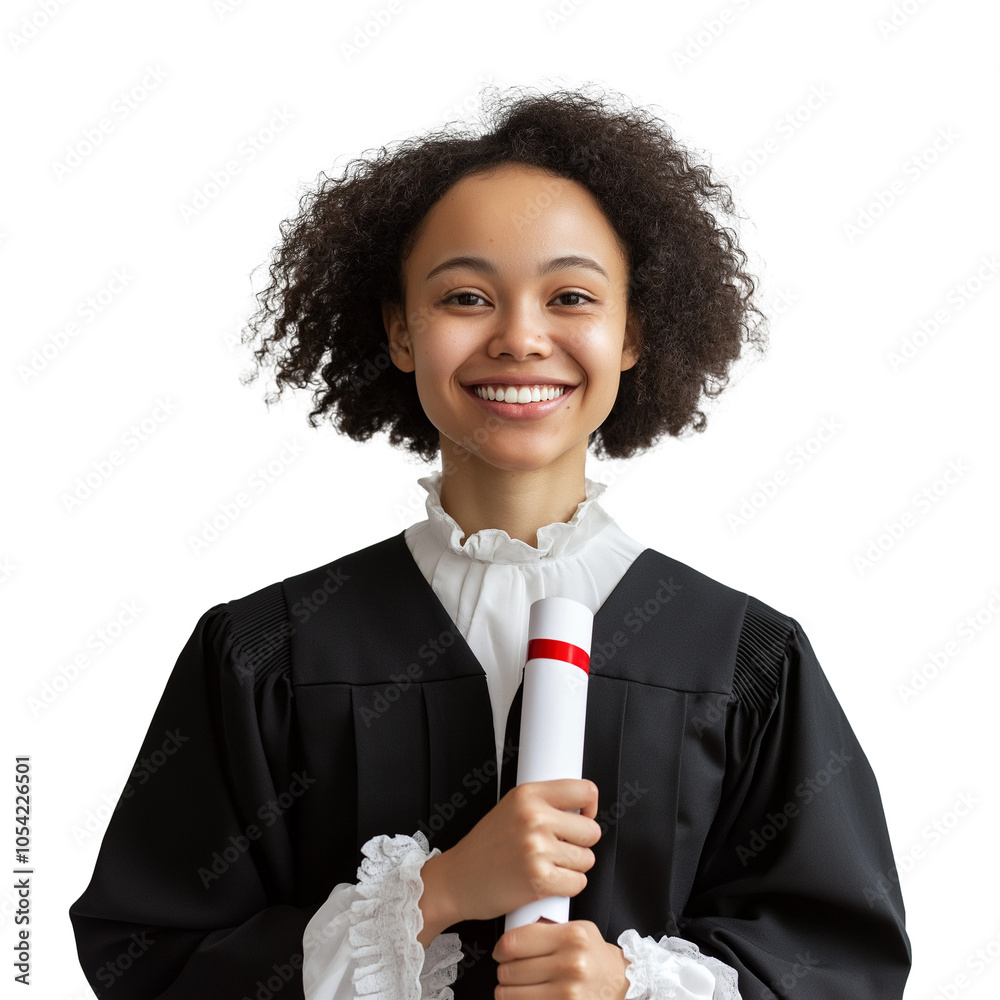 Joyful Female Law Student in Graduation Attire Holding Diploma, Smiling ...