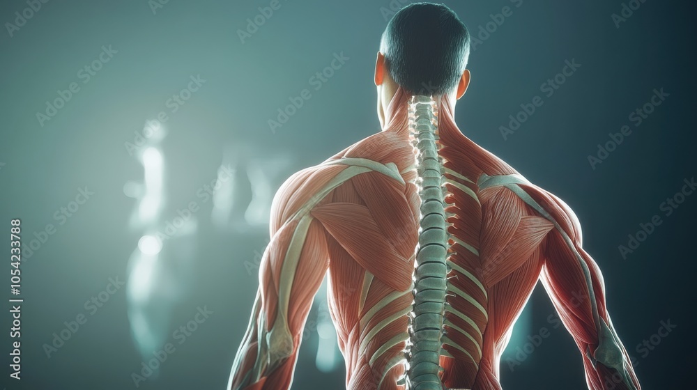 Muscular system diagram illustrating the deep muscles of the back and ...