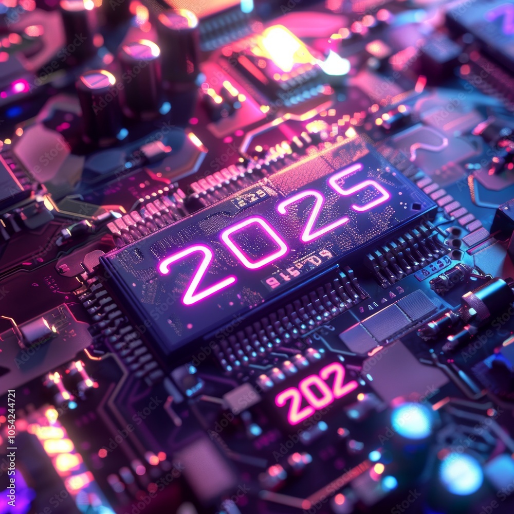 2025 A computer chip with the numbers 2025 on it. The image is in a ...