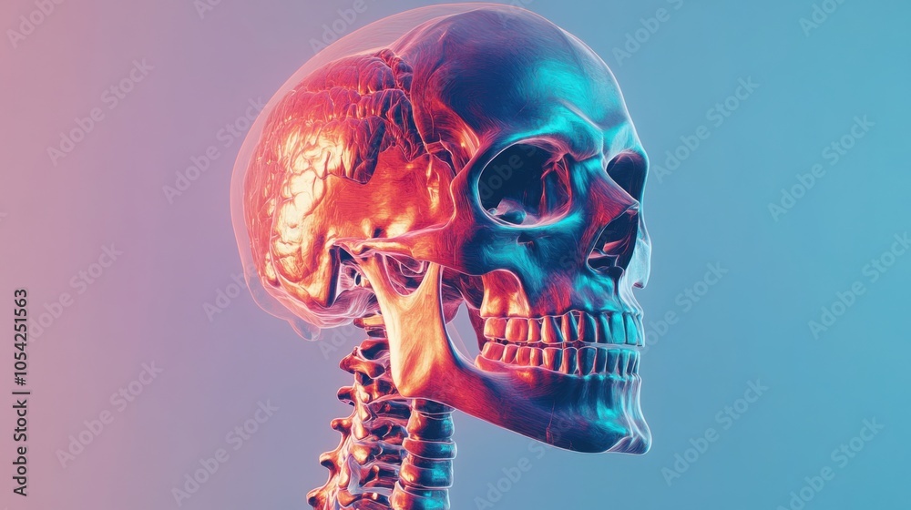 Skeletal system diagram showing the bones of the skull and jaw. Stock ...