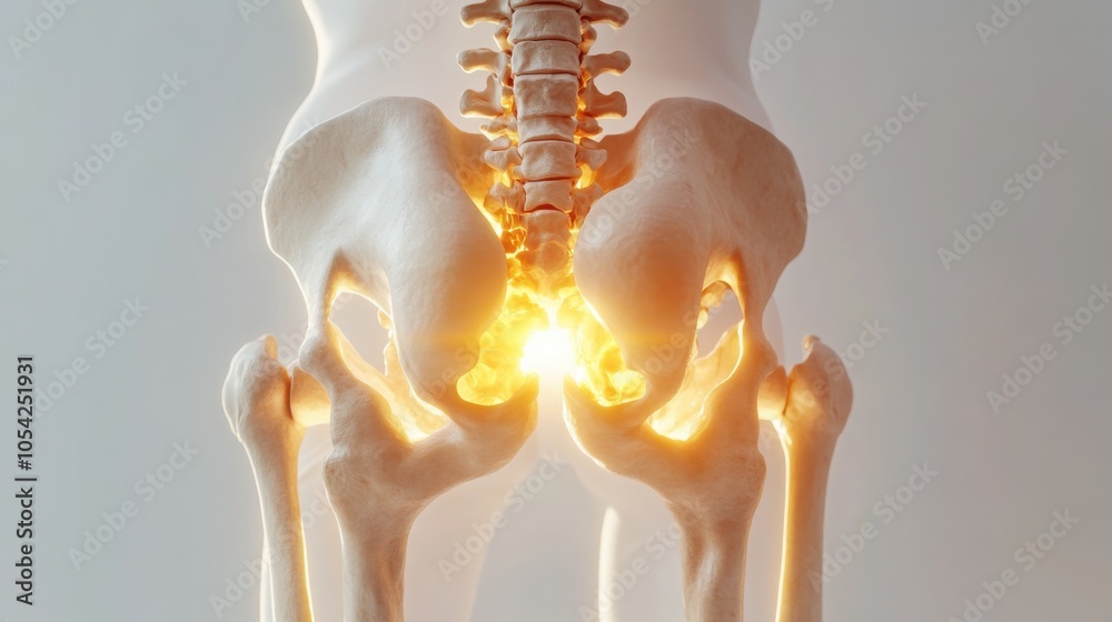 Skeletal system diagram showing the bones of the hip joint and pelvis ...