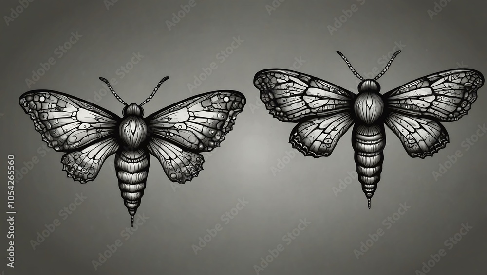 Mystical moth clipart with black and white design in 2D style. Stock ...