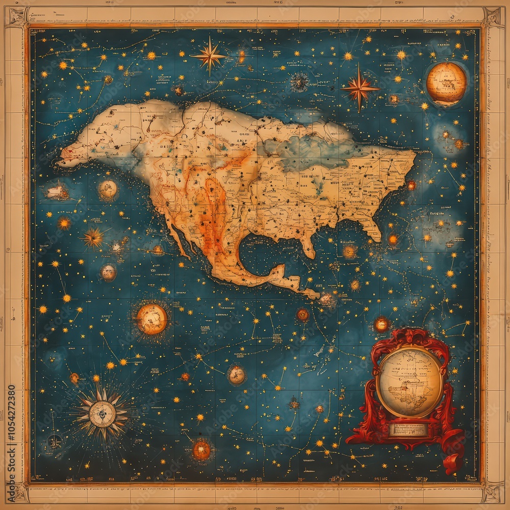 Detailed map of constellations visible in the northern hemisphere Stock ...