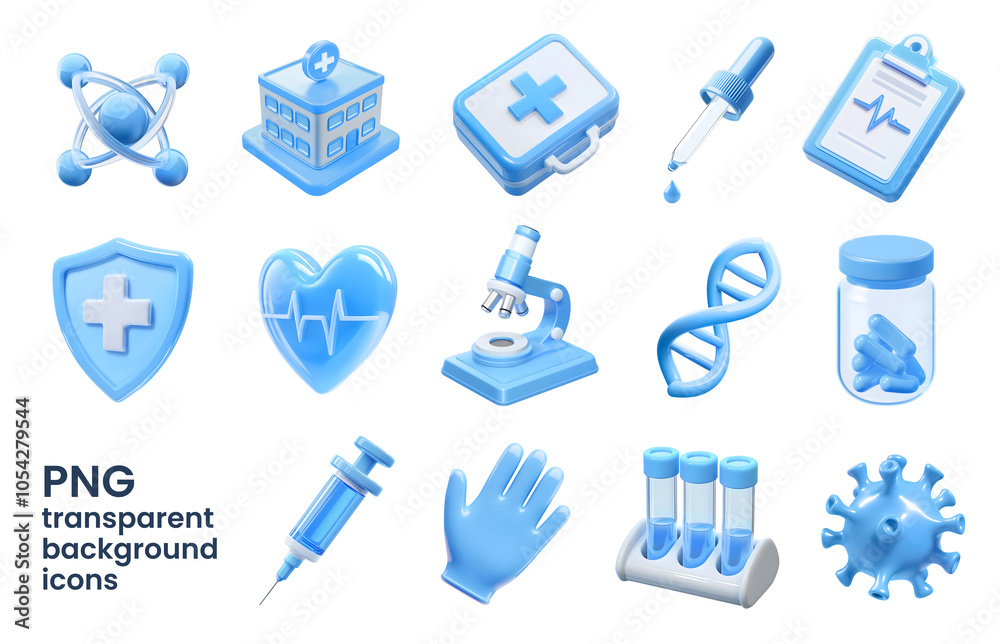 isolated 3D medical icons set for healthcare, png transparent ...