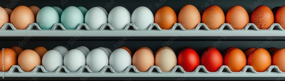 A bustling retail store with neatly stacked organic egg cartons ...