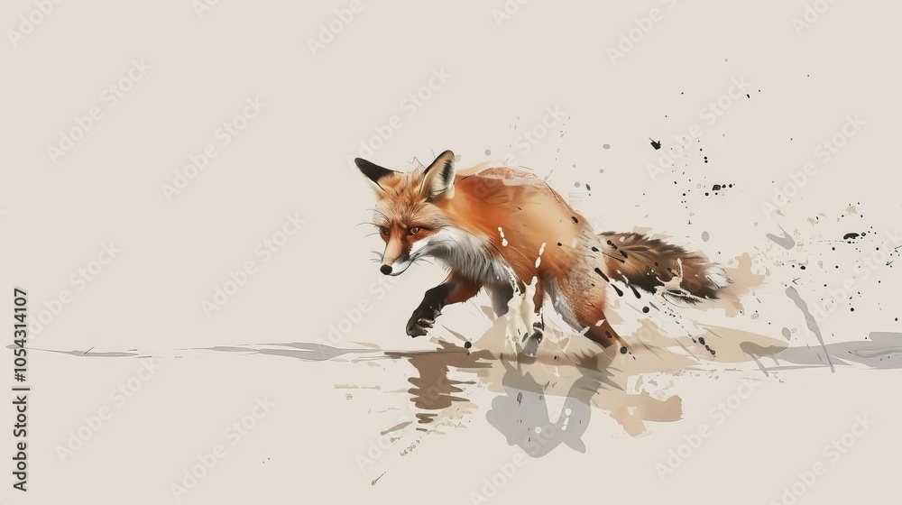Rendering of a fox pouncing on prey flat design front view cunning ...