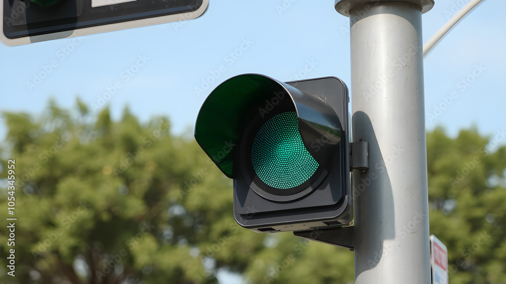 create a single green trafficlight with the typical structure of a ...