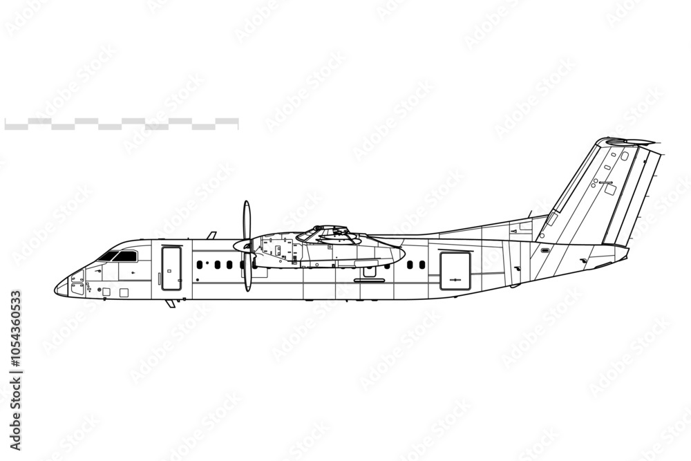 De Havilland Canada Dash 8, DHC-8-300. Vector drawing of turboprop ...