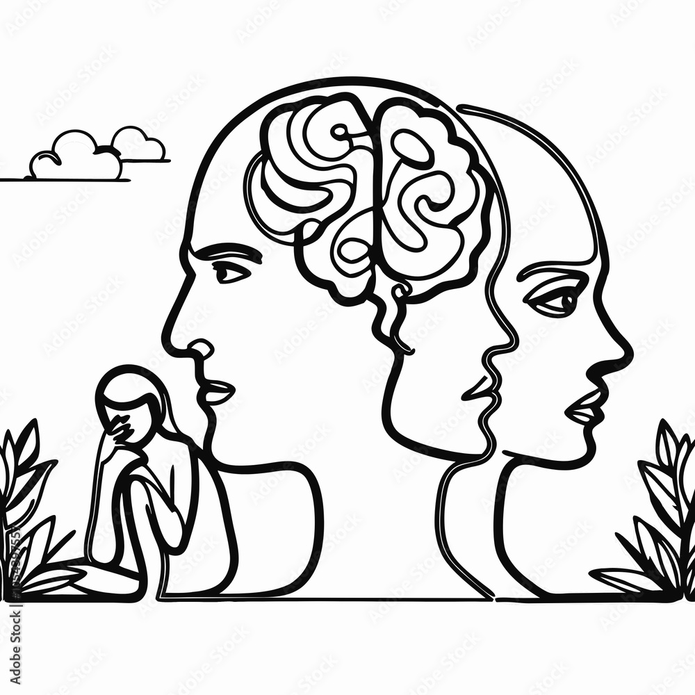 Concept of envy hidden behind emotions with intertwined faces and a ...