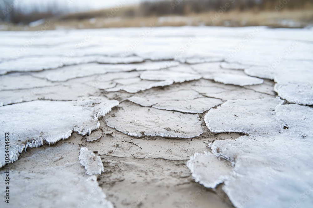 Frozen mud exhibits consistent textures with neat, structured patterns ...