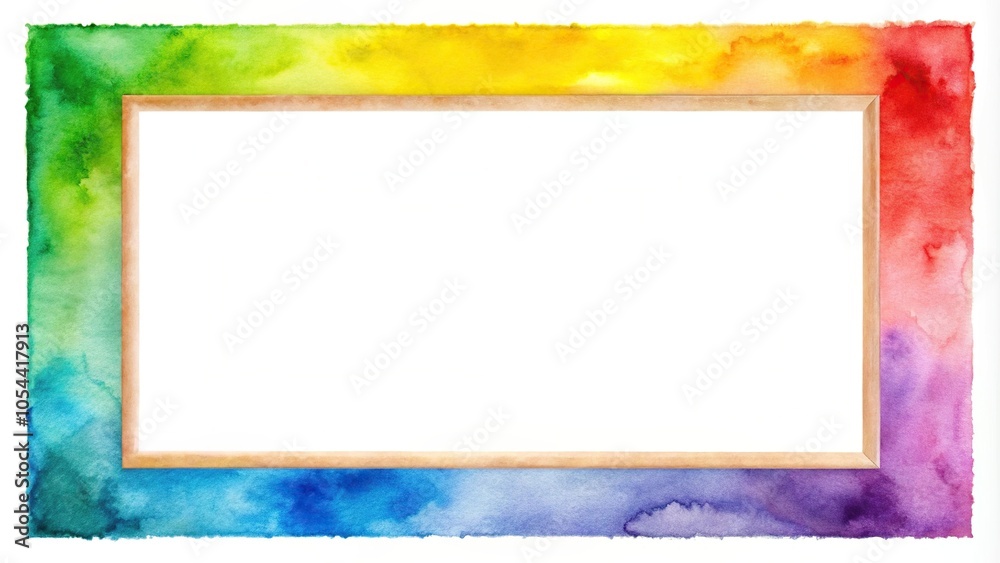 watercolor frame border with rainbow colors on white background Stock ...
