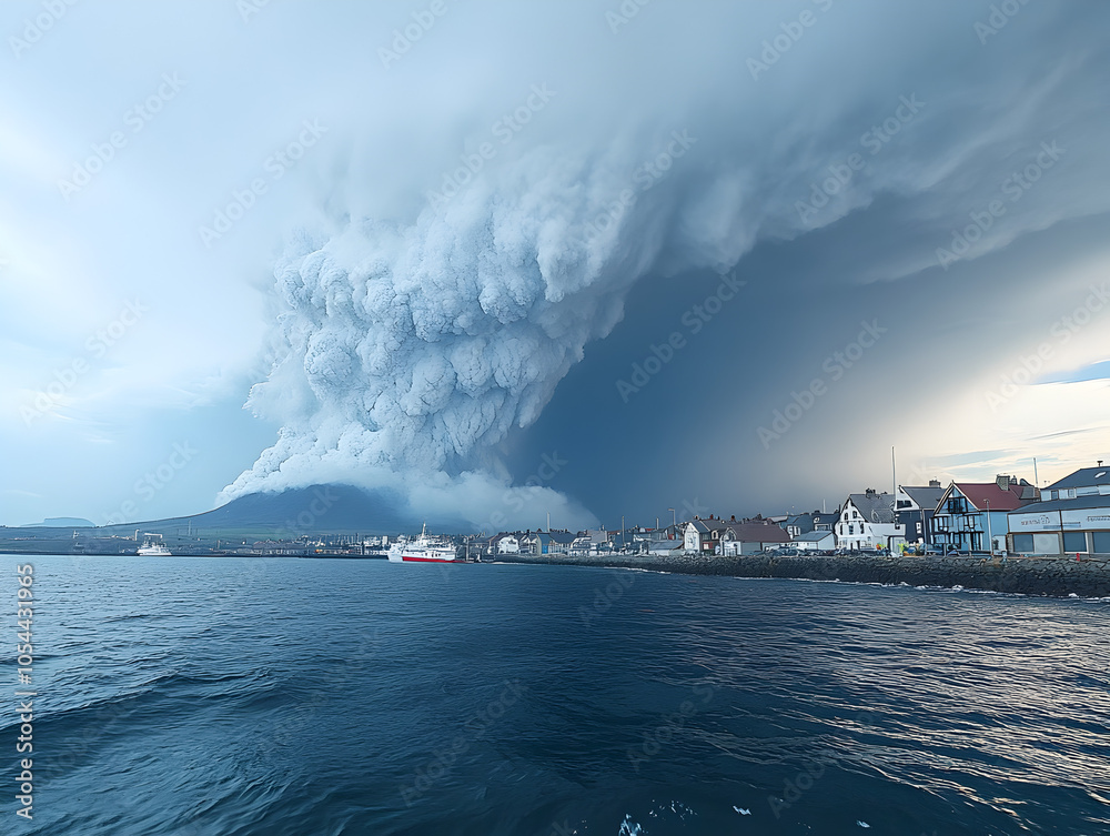 Awe Inspiring Coastal Landscape with Erupting Volcano and Dramatic ...