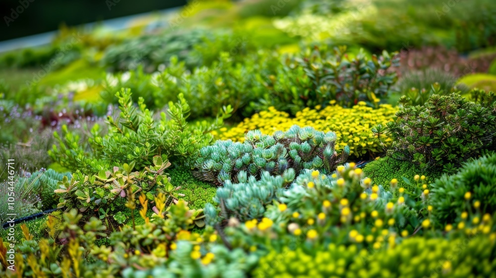 Sedum and other succulent plants thriving on extensive green roof ...