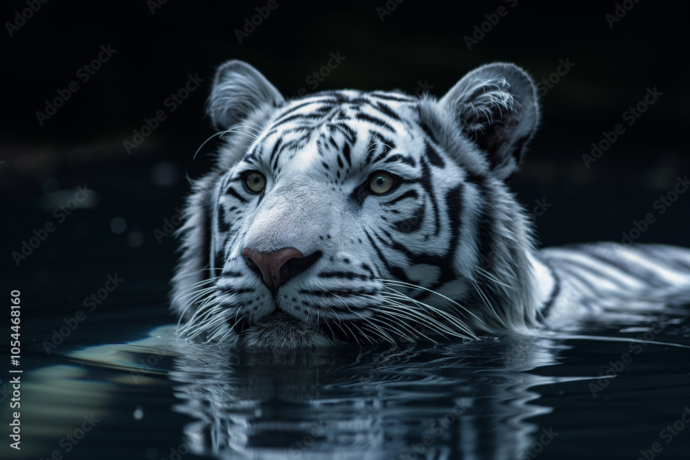 Monochromatic image of a white tiger in aquatic surroundings. Stock ...