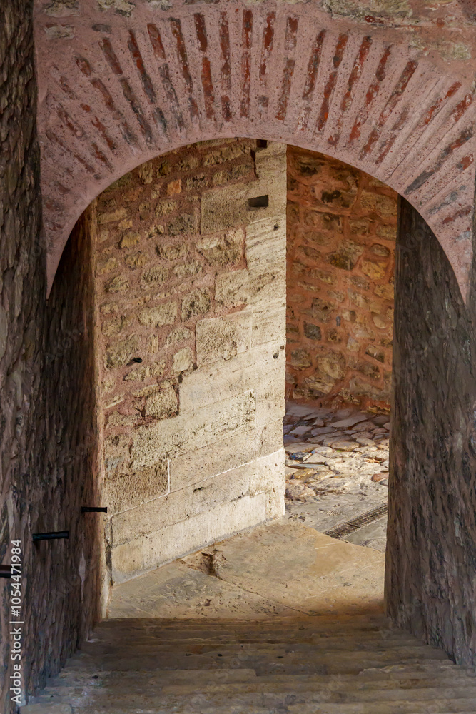 the ancient architecture of Turkey, the path along the stone walls and ...