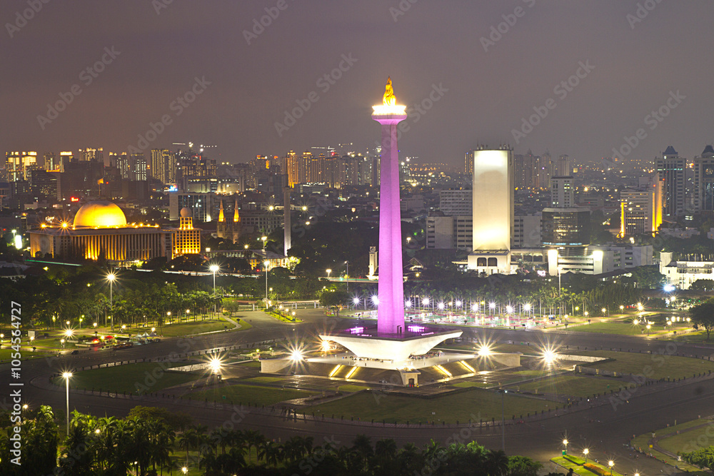 Jakarta city skyline with iconic symbol likes National Monument (Monas ...