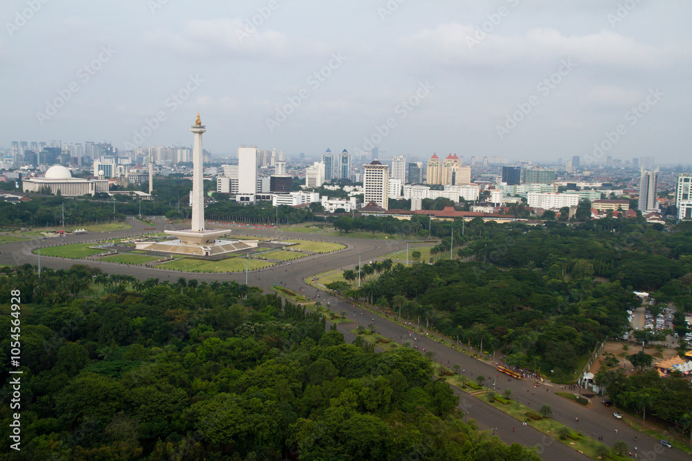Jakarta city skyline with iconic symbol likes National Monument (Monas ...