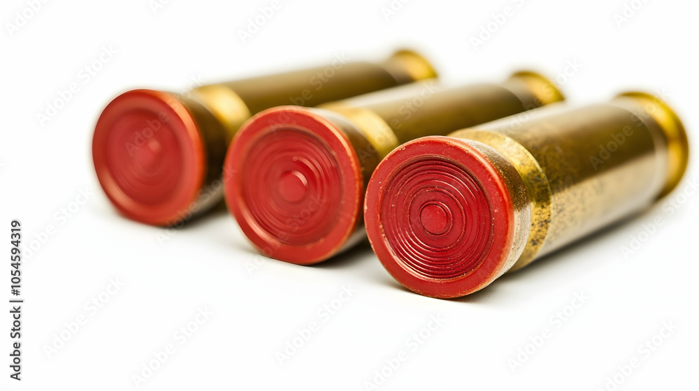 Shotgun Shells Close-Up: A close-up of isolated shotgun shells on a ...