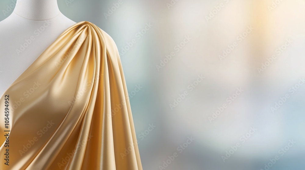 Elegant golden fabric draped over a dress form, showcasing a refined ...