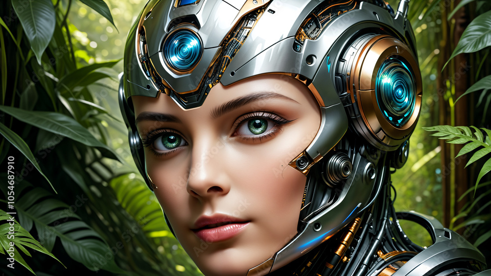 Create an image of a futuristic humanoid robot with hyper-realistic ...