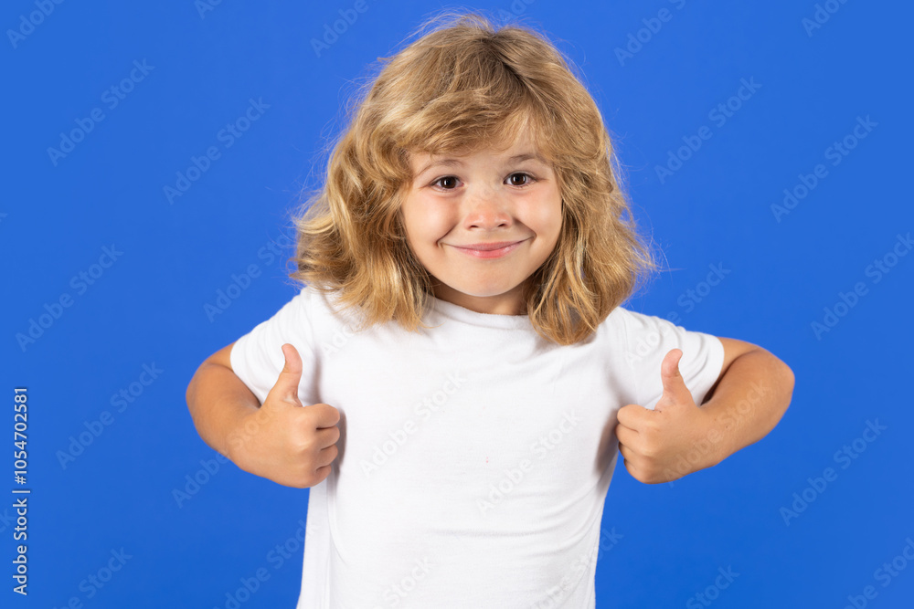 Portrait of cute smiling child, isolated studio background. Happy kid ...