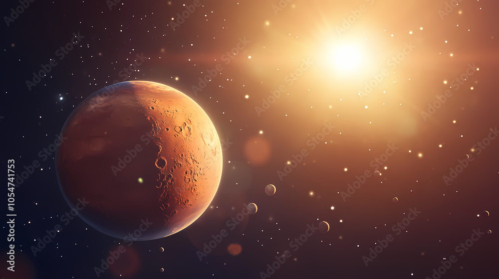 Detailed image of mars, the solar system planet, showing sunrise and ...