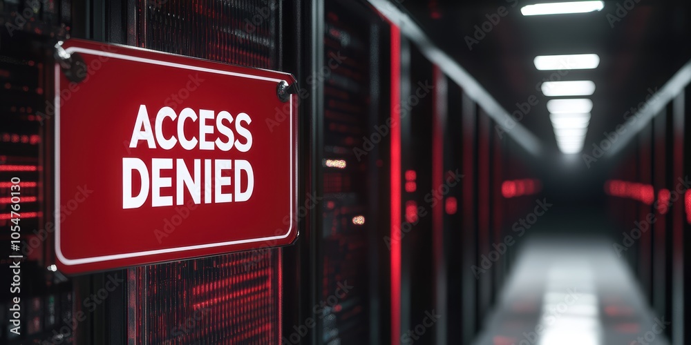 Render Of A Red Sign Indicating Access Denied In A Server Room