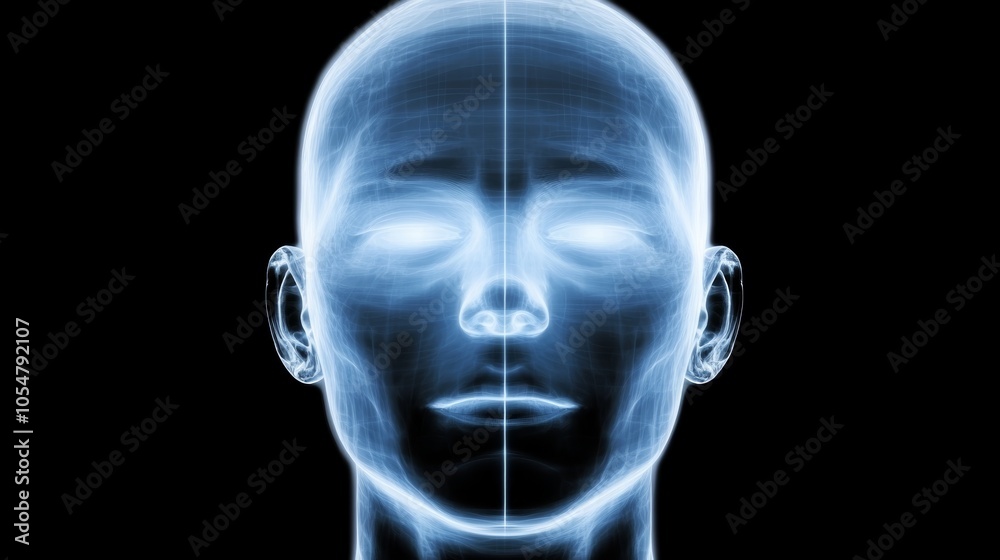 Human skull xray, detailed radio graphic image for anatomical study and medical diagnosis ...