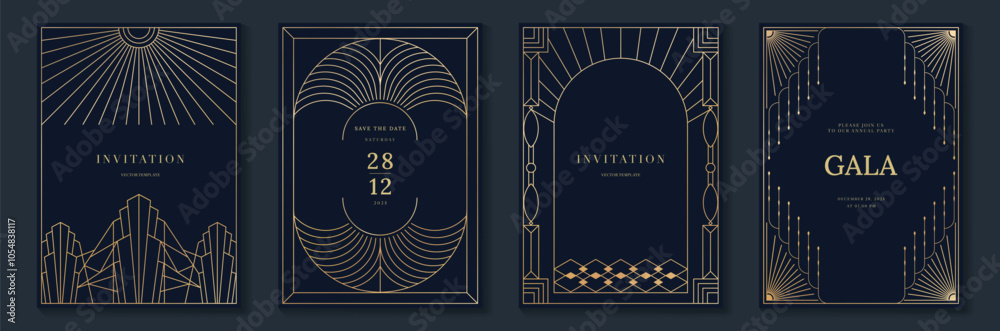 Luxury gold invitation card design vector. Abstract geometry frame and ...