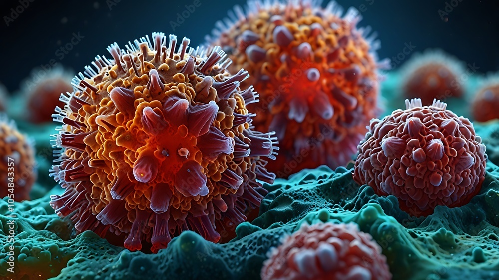 Illustration of inflamed lung tissue, with red, swollen areas showing ...