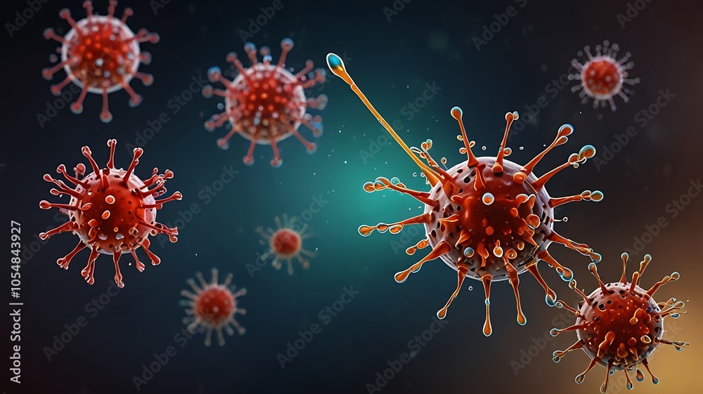 Realistic depiction of airborne virus particles floating in the air ...