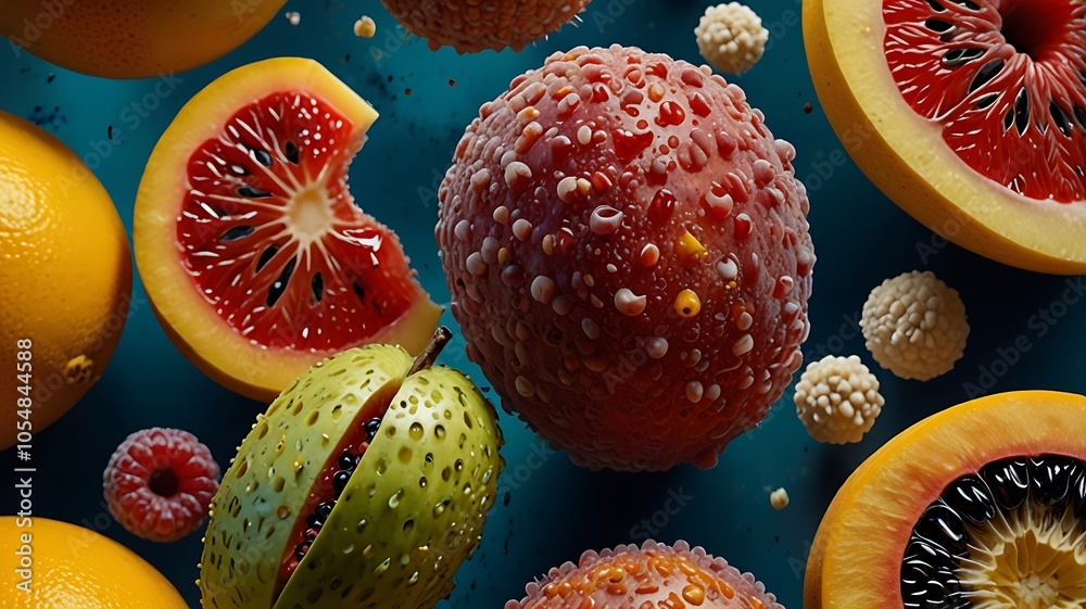 Depiction of food spoilage with bacterial growth on a piece of fruit ...