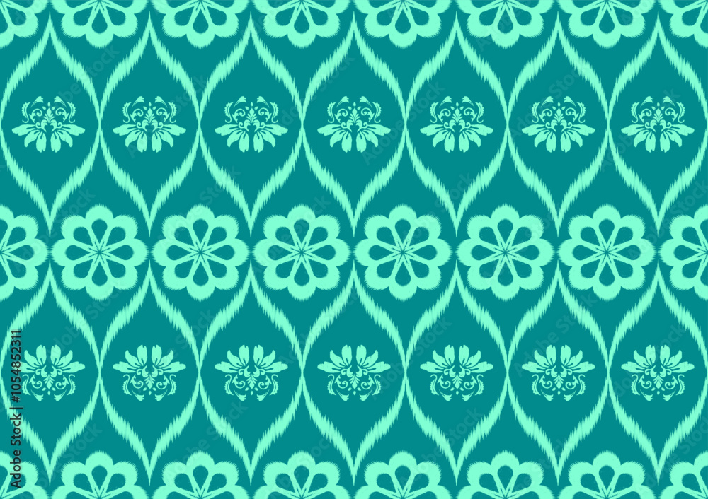 Ikat seamless Pattern - Dark Cyan Theme Colors. Vector Illustrator ...