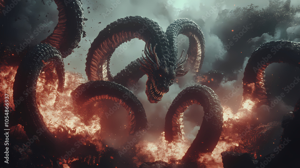Massive hydra with rearing heads in action generative ai. Hydra in ...